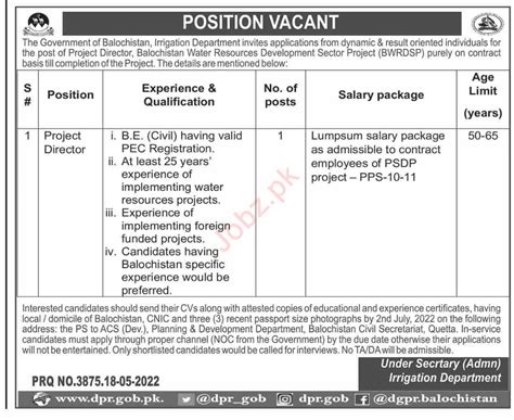 Irrigation Department Project Director Jobs 2022 2024 Job Advertisement