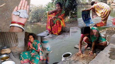 গ্রাম বাংলায় উনুনের ছাই দিয়ে দাঁত মাজা খর দিয়ে ভাতের হাড়ি পরিস্কার