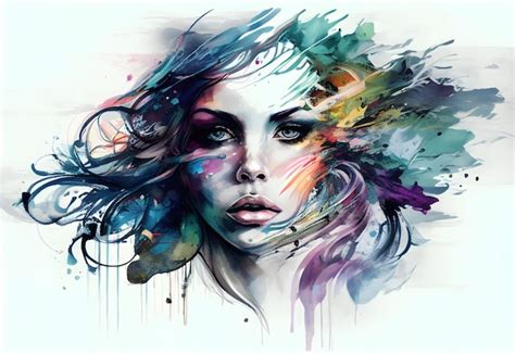 Premium Ai Image Beauty Woman Face With Long Hair Watercolor Style