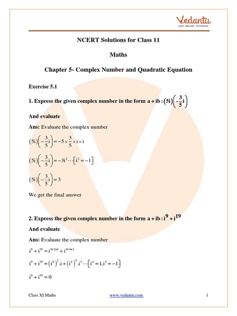 class 11 maths complex numbers and quadratic equations pdf