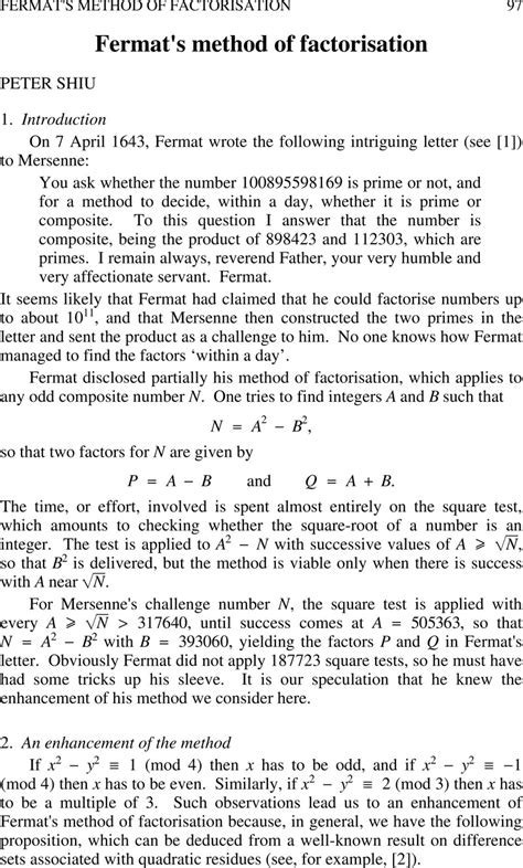 Fermat S Method Of Factorisation The Mathematical Gazette Cambridge