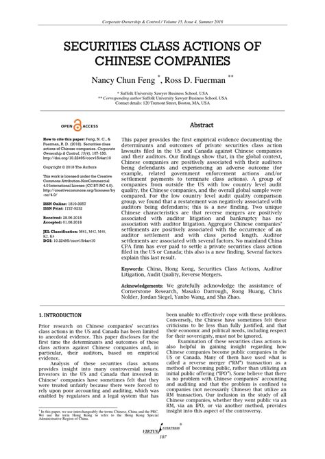 Pdf Securities Class Actions Of Chinese Companies
