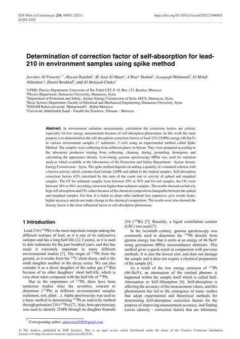 Pdf Determination Of Correction Factor Of Self Absorption For Lead 210 In Environment Samples
