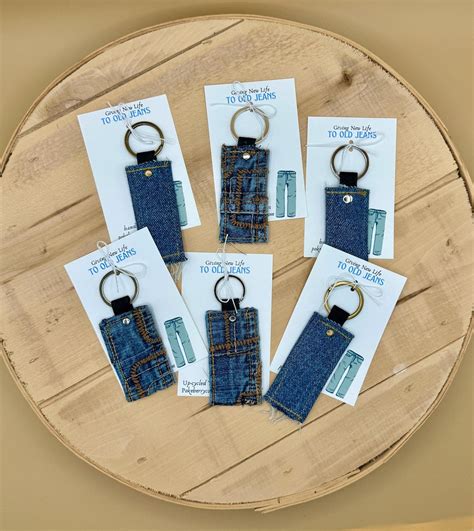 Denim Keychain Keyring Upcycled Recycled Denim Jeans Keychain Key