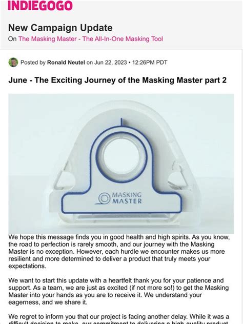 Indiegogo 📢 Update 12 From The Masking Master The All In One