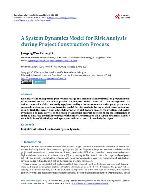 Pdf A System Dynamics Model For Risk Analysis During Project Construction Process