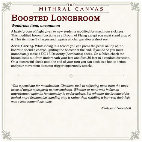[oc Art] Boosted Longbroom Wondrous Item [the Mithral Canvas] 5e R