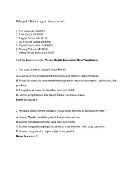 Soal Uts Metode Ilmiah Dan Sumber Ilmu Pengetahuan Pdf