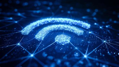 Premium Photo Abstract Digital Connectivity Concept With Glowing Wifi Symbol On Blue Background