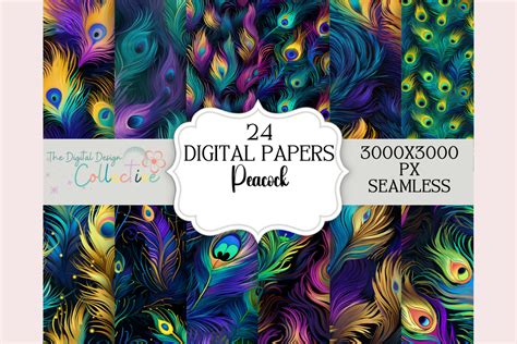Peacock Feathers Digital Paper Graphic By Lizballew · Creative Fabrica