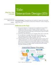 HCI Journal Example Entry Docx Blog One Date 1 19 2020 Title Interaction Design ID What The