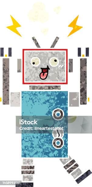 狂った壊れたロボットのレトロイラストスタイルの漫画 イラストレーションのベクターアート素材や画像を多数ご用意 イラストレーション