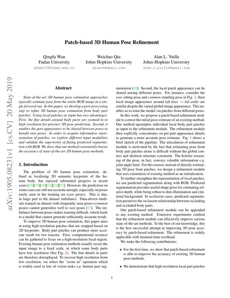 Pdf Patch Based 3d Human Pose Refinement