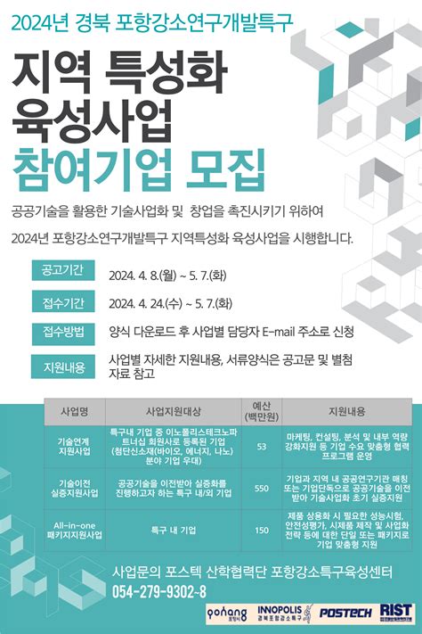 특구 2024년 포항강소특구 지역 특성화 육성사업 참여기업 모집 공고~57화 18시 경북포항강소특구