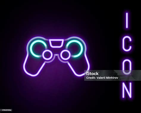 Glowing Neon Line Gamepad Icon Isolated On Black Background Game Controller Colorful Outline