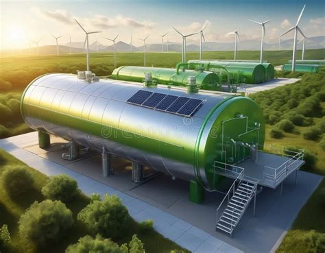 Hydrogen Gas Tank And Pipeline With Wind Turbines Power Plants And