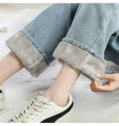 여성 융털 기모 청바지 와이드 데님 팬츠 하이웨스트 허리조절 통바지 티몬