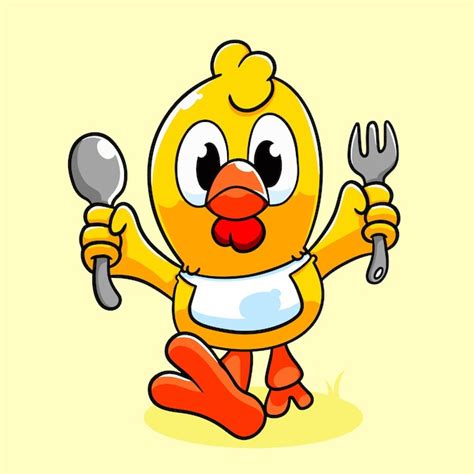 Pollo De Dibujos Animados Preparándose Para Comer Vector Premium
