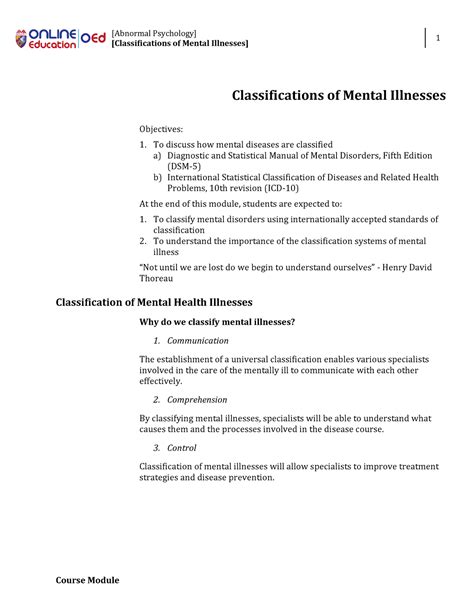 Classifications Of Mental Illnesses Abnormal Psychology Classifications Of Mental Illnesses