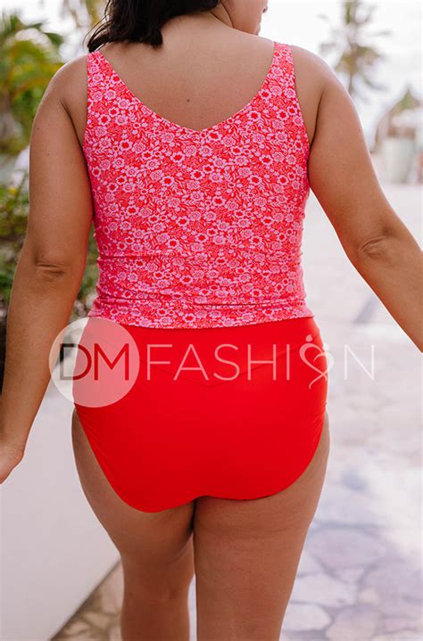 V Back Midkini Top Marigold Cherry Red Dm Fashion