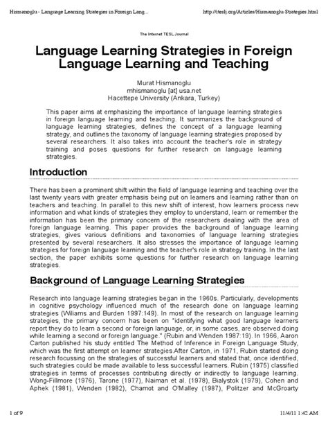 Language Learning Strategies In Foreign Language Learning And Teaching Tesl Tefl Pdf