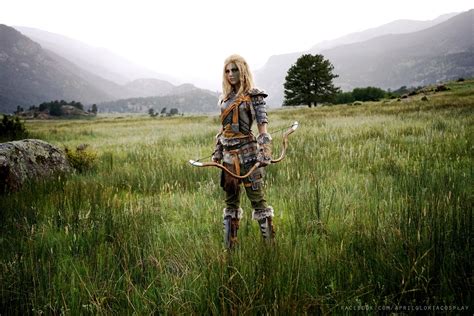 Women Cosplay Long Hair Nature Grass Bow Armor The Elder Scrolls