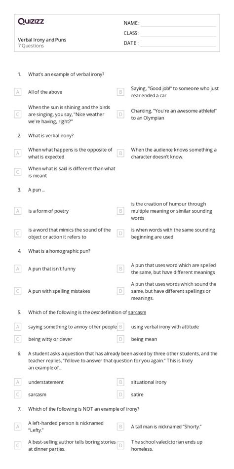 50 Pun Worksheets For 7th Class On Quizizz Free And Printable