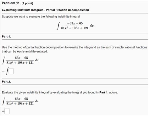 Solved Problem Point Evaluating Indefinite Integrals Chegg