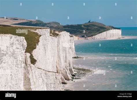 The Seven Sisters Cliffs On The South Downs Way In Sussex Near Stock