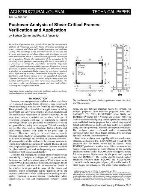 Pdf Pushover Analysis Of Shear Critical Frames Verification And Application