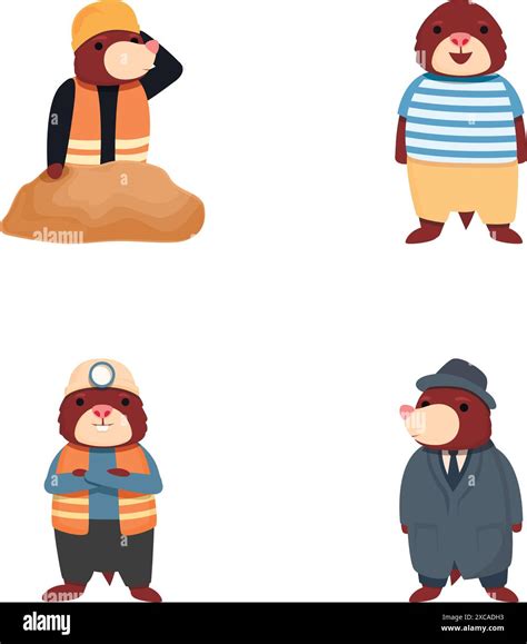 Mole Icons Set Cartoon Vector Cute Cartoon Mole Character Funny