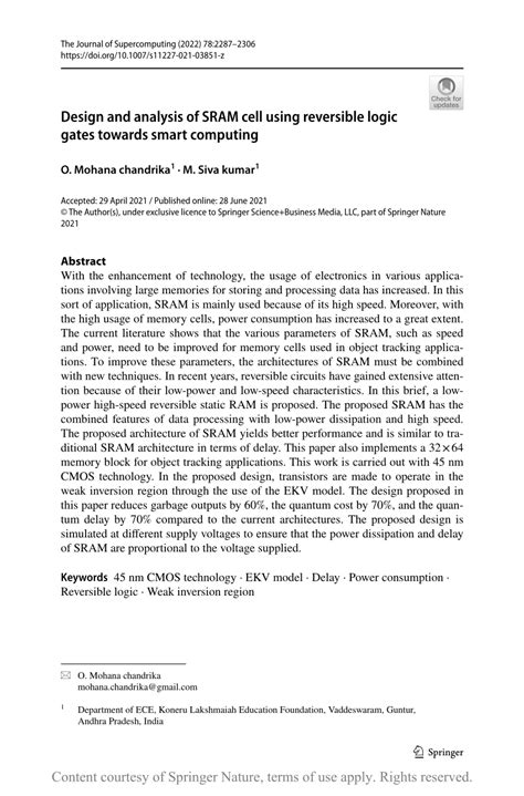 Design And Analysis Of Sram Cell Using Reversible Logic Gates Towards