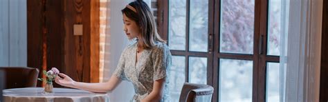 Wallpaper Young Asian Girl Look At Flowers Interior Chair Table