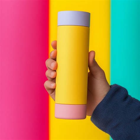 Mockup Of A Plain Colored Thermos Flask That Someone Uses Premium Ai
