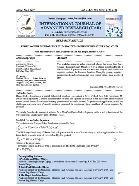 finite volume methoddiscretization of modifiednavier stokes equation