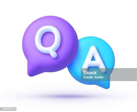 질문과 답변 말풍선 3d 벡터 그림입니다 보라색 및 파란색 사각형 푸시 알림입니다 Faq 정보 Q 및 편지 벡터 그림 3차원
