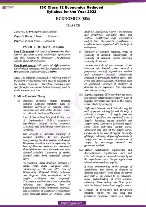 Economics Project Pdf Reduced Isc Class Economics Syllabus For Examination