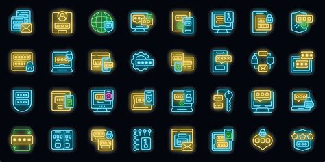 Multi Factor Authentication Icons Set Vector Neon Vector Art