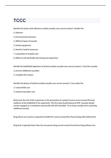 Tccc Exam 2023 With 100 Correct Answers Tccc Stuvia Us