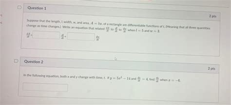 Solved D Question Pts Suppose That The Length I Width Chegg