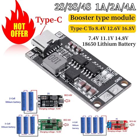 18650 Lithium Battery Multi Cell 2S 3S 4S Type C To 8 4V 12 6V 16