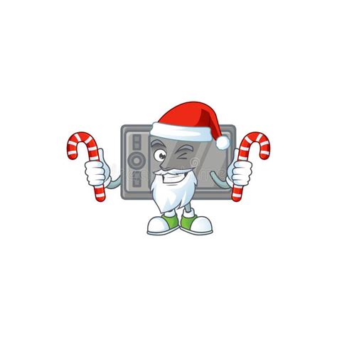 Cartoon Mascot Style Of Wacom In Santa Costume With Candy Stock Vector