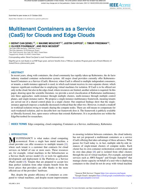 Pdf Multitenant Containers As A Service Caas For Clouds And Edge Clouds