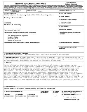 Fillable Online Handle Dtic Form Approved REPORT DOCUMENTATION PAGE OMB