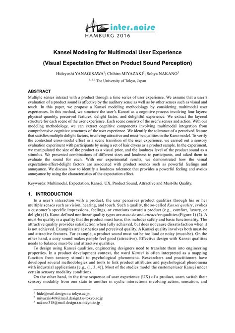 Pdf Kansei Modeling For Multimodal User Experience Visual Expectation Effect On Product Sound