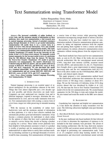 text summarization using transformer model pdf algorithms computing