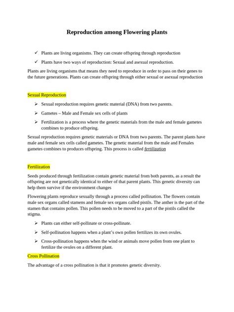 Reproduction Among Flowering Plants 1 Pdf Sexual Reproduction Flowers