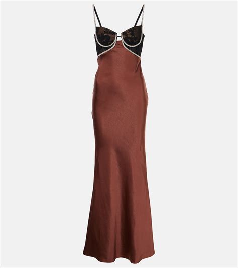 Embellished Satin Gown In Brown Self Portrait Mytheresa