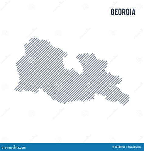 Vector Abstract Hatched Map Of Georgia With Oblique Lines Isolated On A White Background Stock