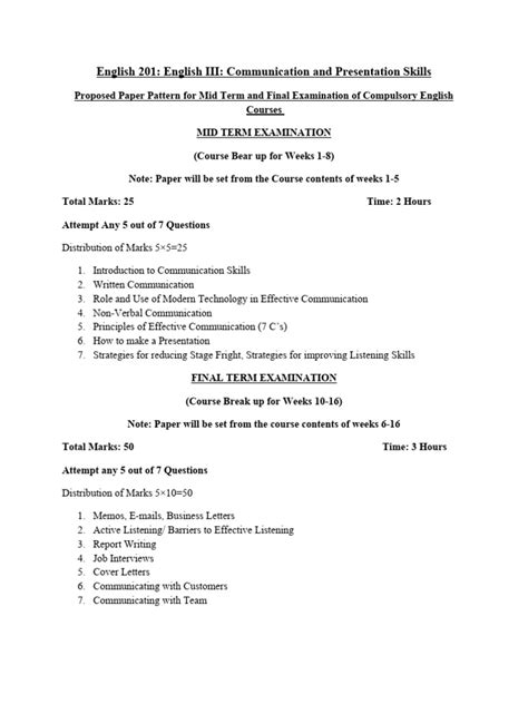 Paper Pattern English 201 Pdf
